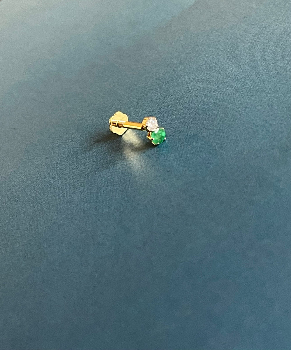 Diamond Emerald Nose Pin 18ct Yellow Gold Toi et Moi – London Diamond ...