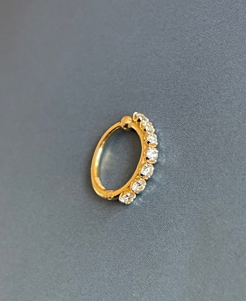 Diamond Nose hoop Ring in 18ct Yellow Gold 0.28ct piercing clicker ete ...