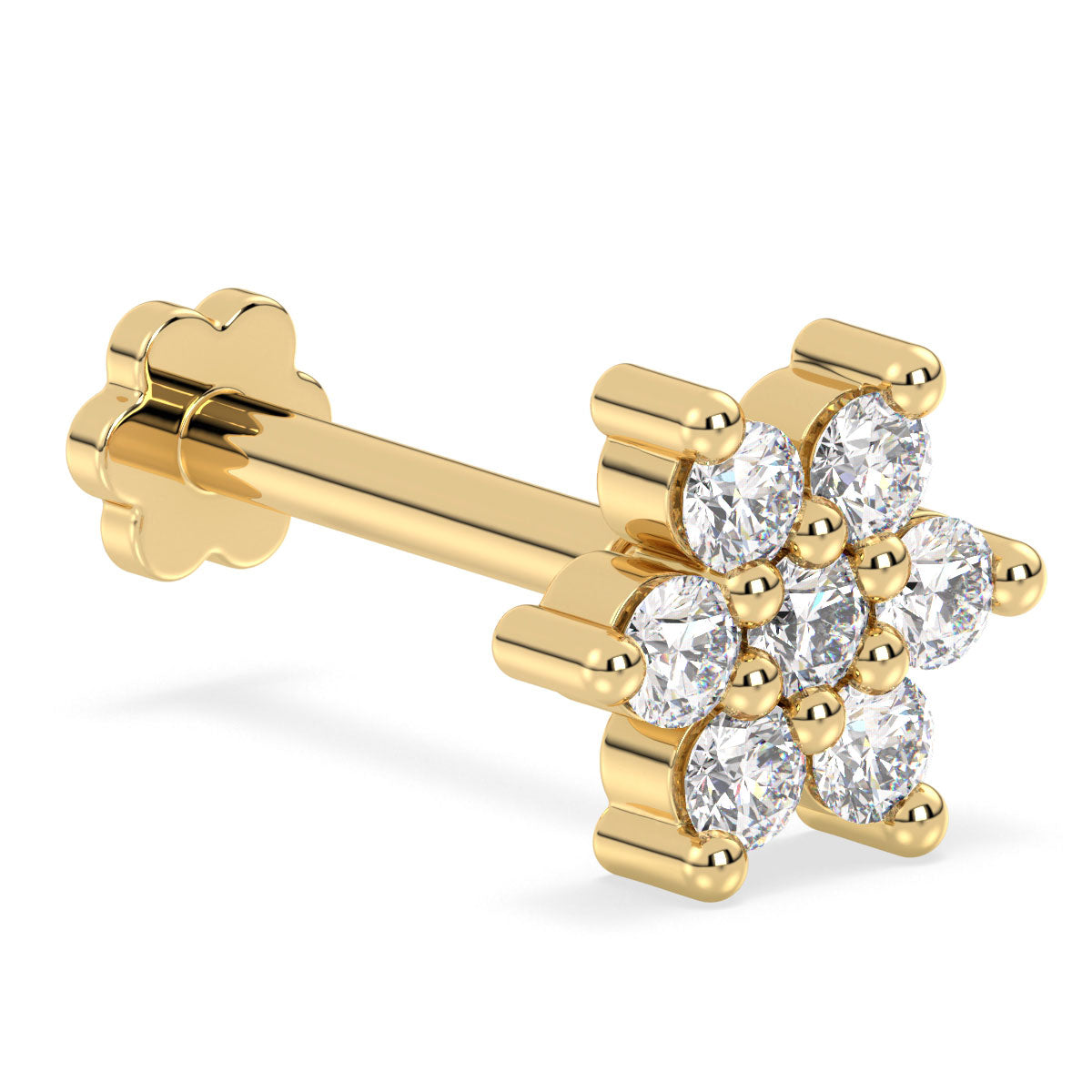 18ct Yellow Gold Diamond Nose Stud Daisy Flower Screw back – London ...