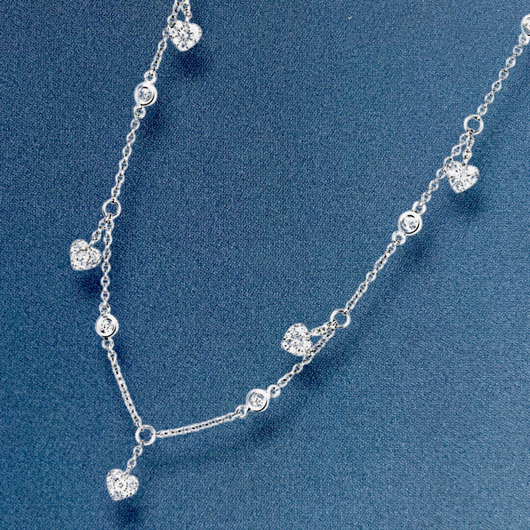18ct Yellow Gold Diamond Necklace 1ct Heart Charm Station By The Yard ...