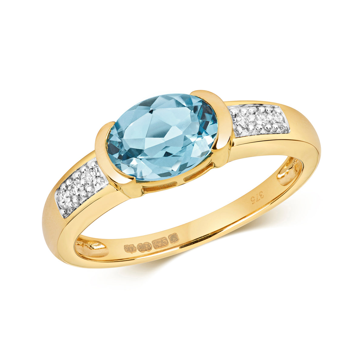 DIAMOND & LIGHT SWISS BLUE TOPAZ OVAL WITH GRAIN SET SHOULDERS RING IN ...